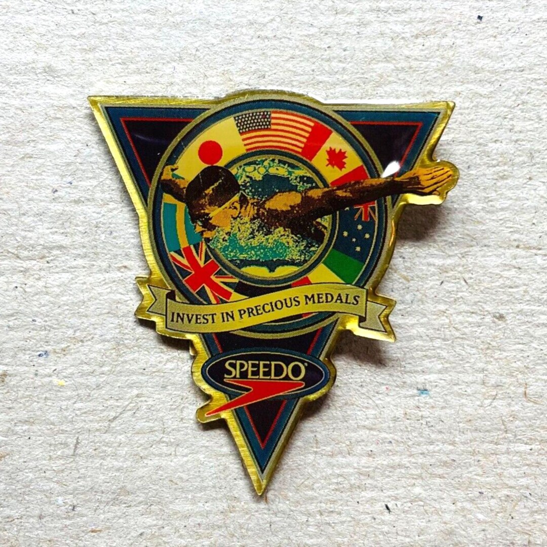 SPEEDO Atlanta 1996 Pinback Olympic Swimming, Invest in Precious Medals ...