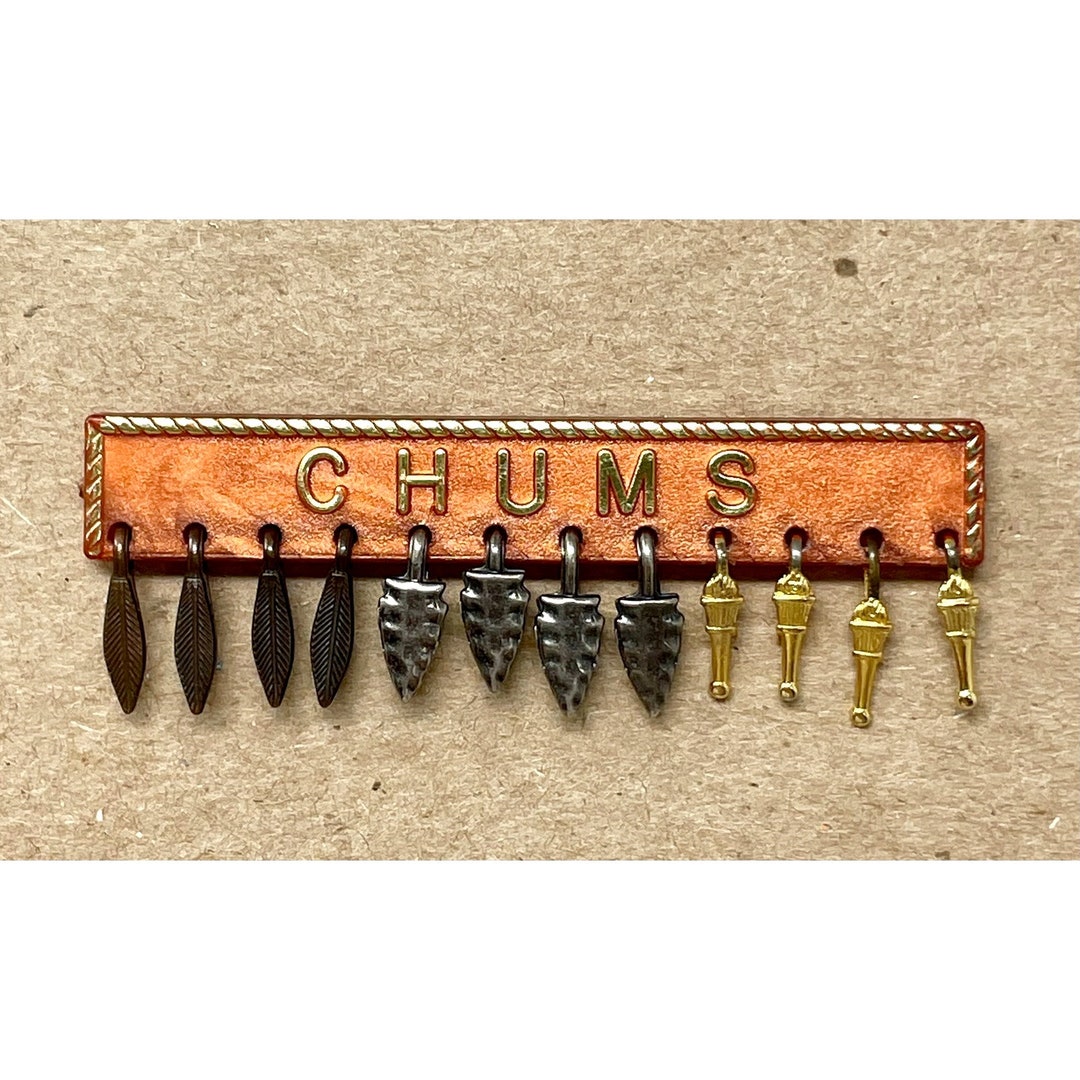 Vintage Awana Club Chums Bar Pin W/ Metal Charms, Feathers, Arrowheads ...