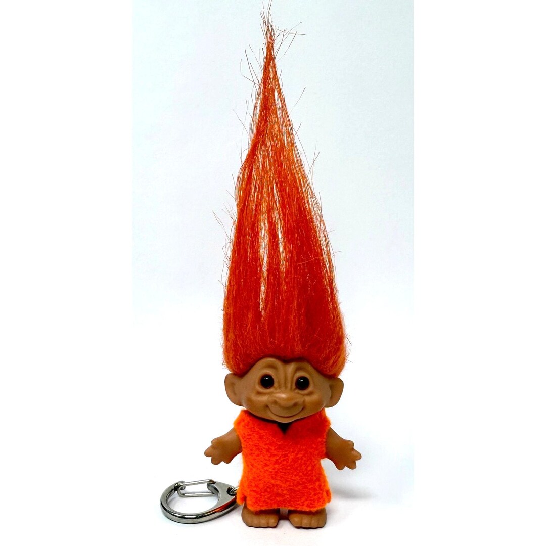 Dam Troll Keychain Orange Hair & Felt Outfit Glitter Eyes 2005 for Good ...