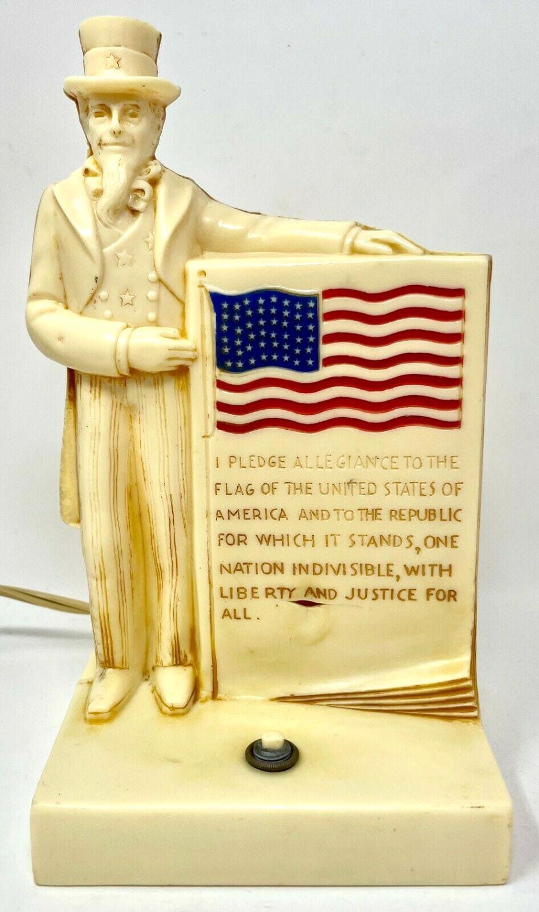 1950s Uncle Sam Lamp & Still Bank Hard Plastic, 48 Star Flag Pledge ...
