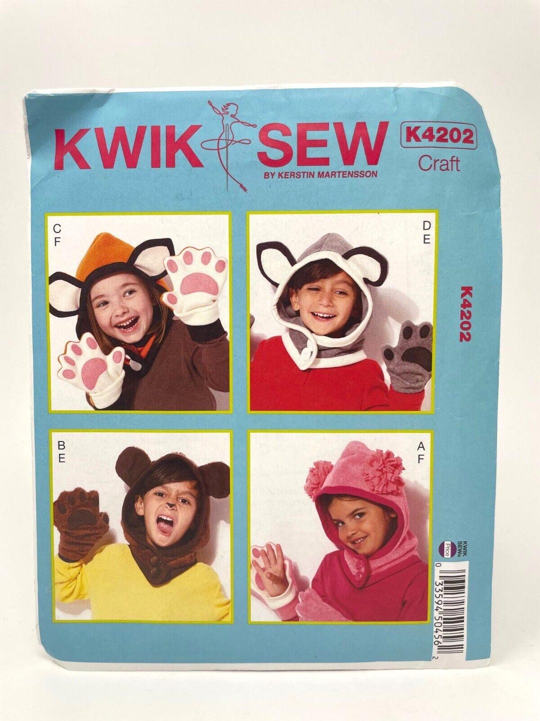 Kwik Sew K4202 Kids' Hoods & Mittens, Costume Animal Ears and Paws XS-S ...