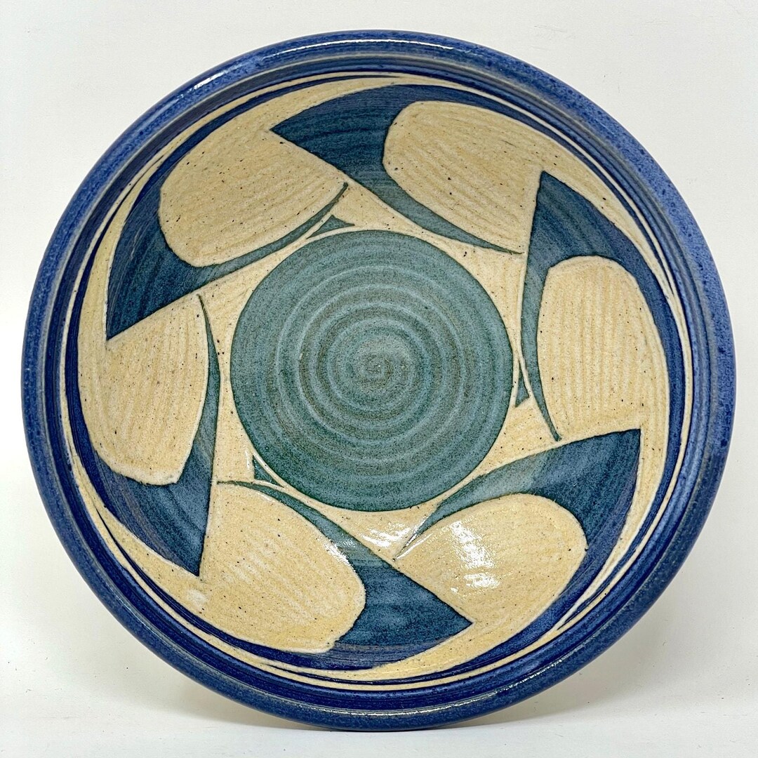 Studio Pottery Bowl by Beth Scott, Blue Ombre 1991 Sgraffito PNW Artist ...
