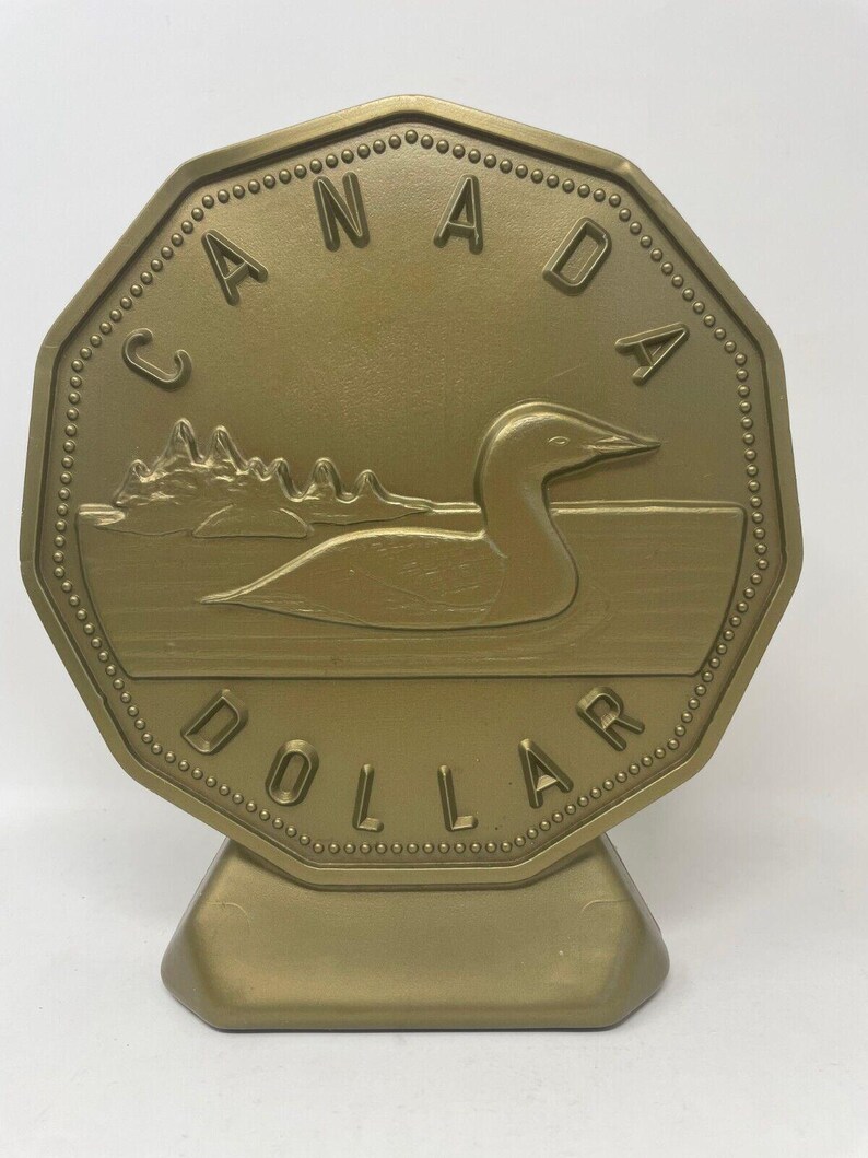 1990s Vintage Canadian Loonie Piggy Bank, Gold Plastic Canada Dollar ...