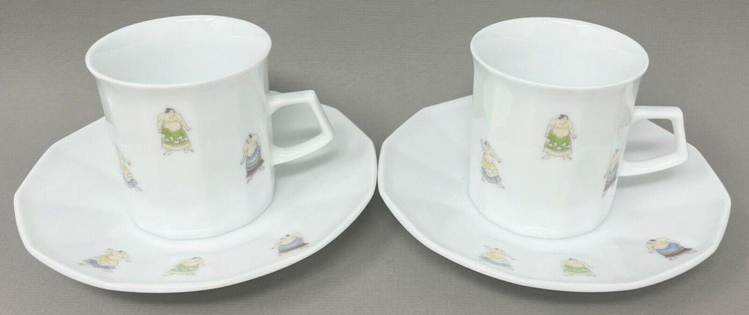 2 Arita-yaki Sumo Wrestler Tea Cup & Saucers, Japanese Porcelain - Etsy