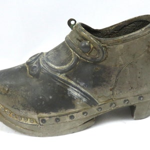 Antique Inkwell Pewter Shoe, Victorian 1800s, Vintage Lancashire Clog ...