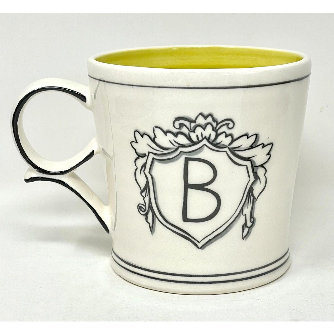 Molly Hatch Monogram Mug Letter B in Crest Black White Yellow Striped ...