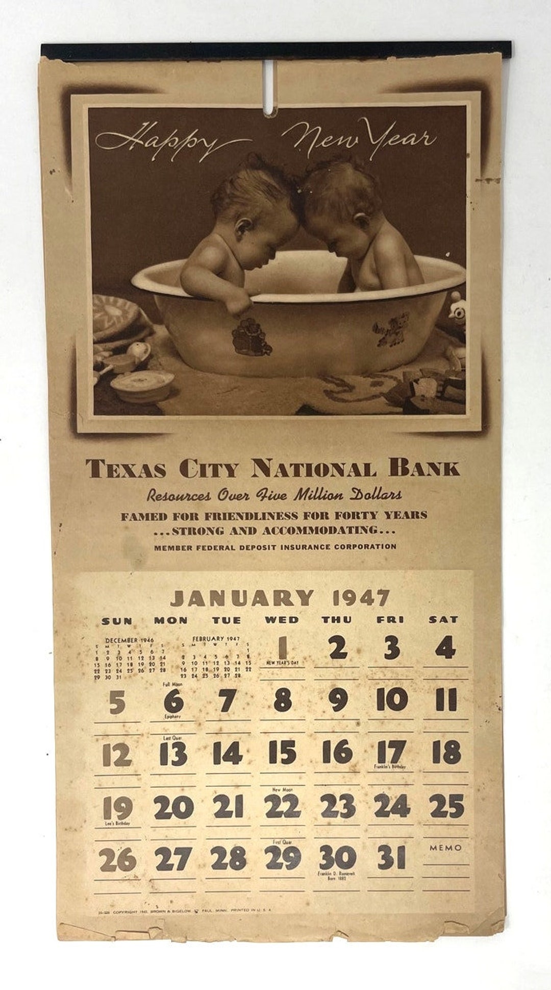 1947 Texas City Bank Wall Calendar, History, Recipes, Ads, Knitting ...