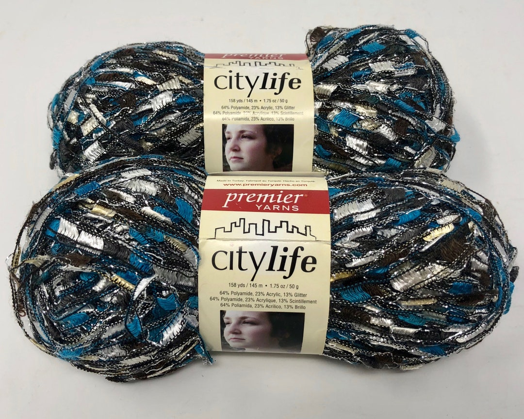 City Life Yarn Premier Yarns, Two Skeins, City Rain Ladder Yarn, Blue ...