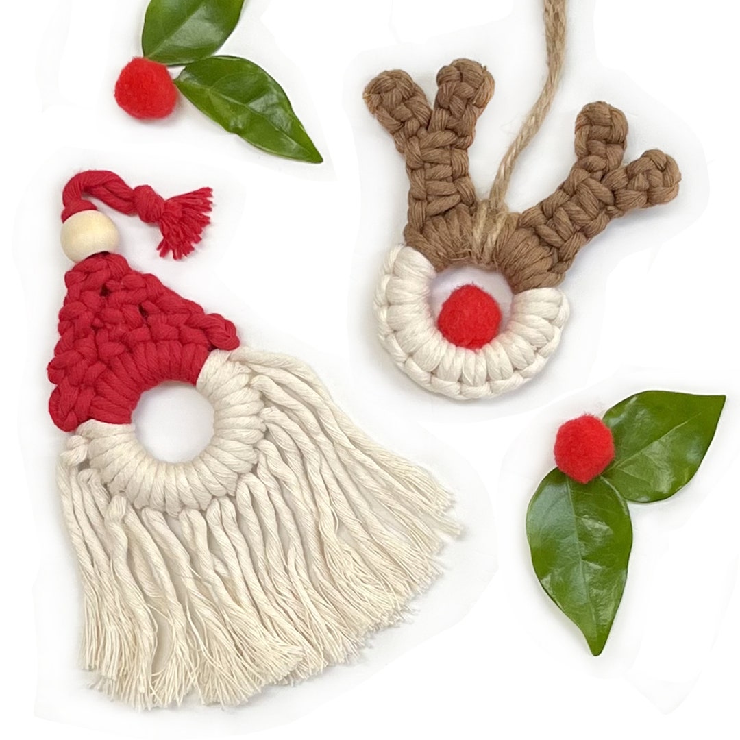 Macrame Holiday Ornaments, Macrame Santa and Reindeer, Macrame ...
