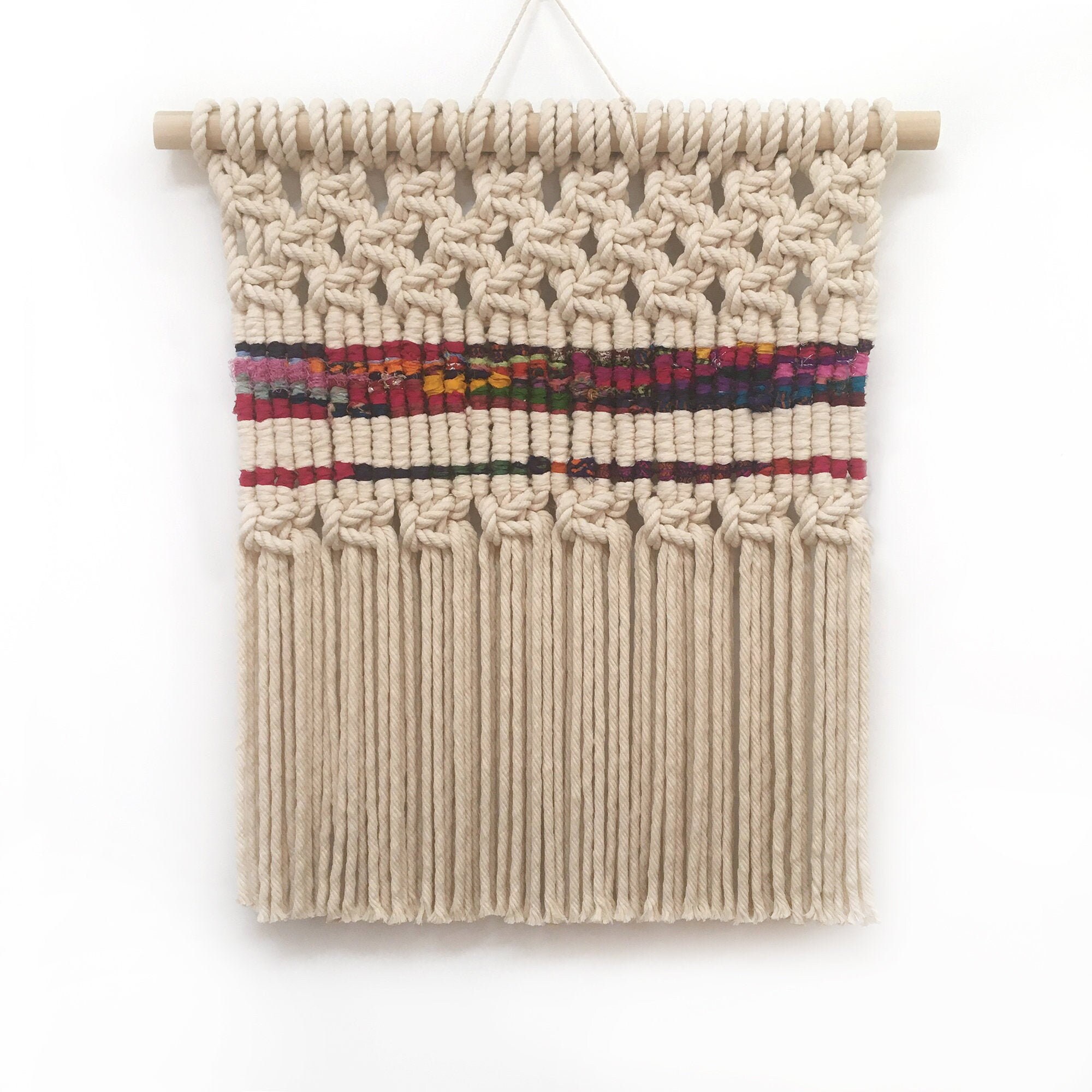 Fiber Arts Macrame Art & Collectibles Large color block macrame mat ...