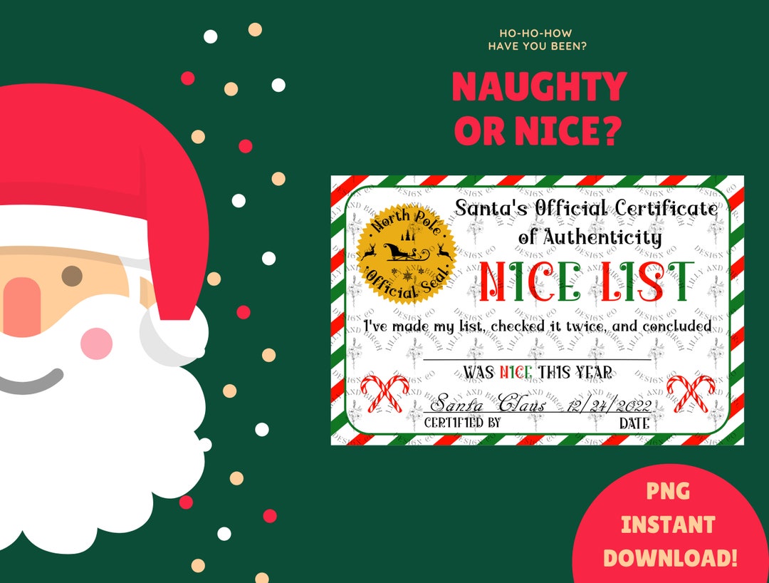 Santa Claus Nice List Nice List ID Card Santa Card Holiday - Etsy