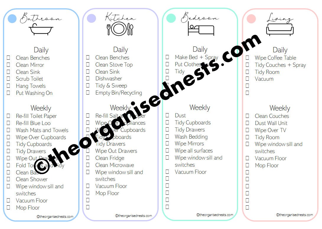 Cleaning Checklist Cards - Printable Chore and Cleaning Checklists - Etsy