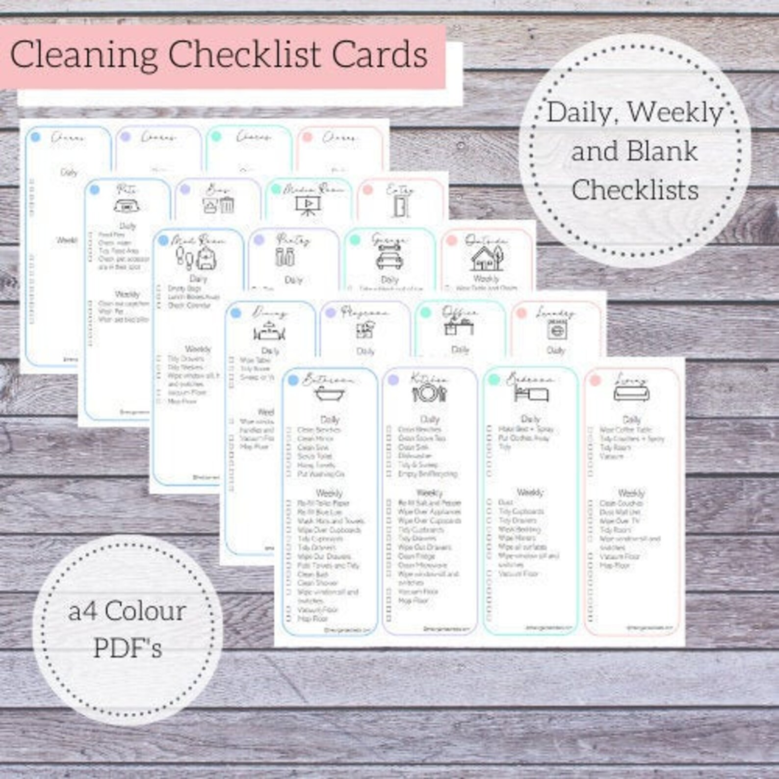 Cleaning Checklist Cards - Printable Chore and Cleaning Checklists - Etsy