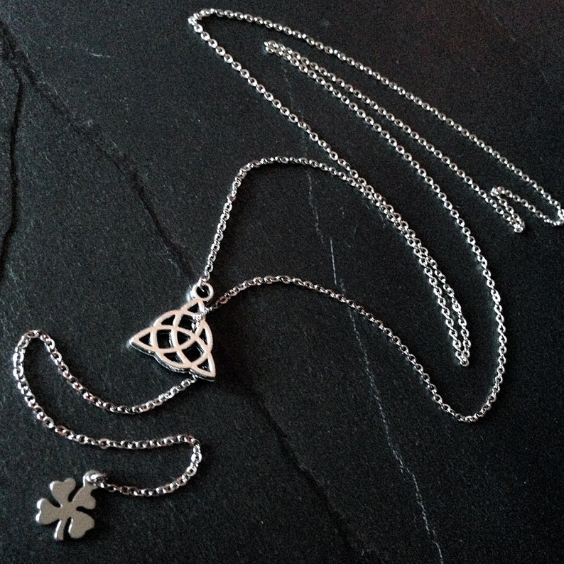 Four Leaf Clover & Irish Celtic Knot Lariat Style Pendant Necklace on ...