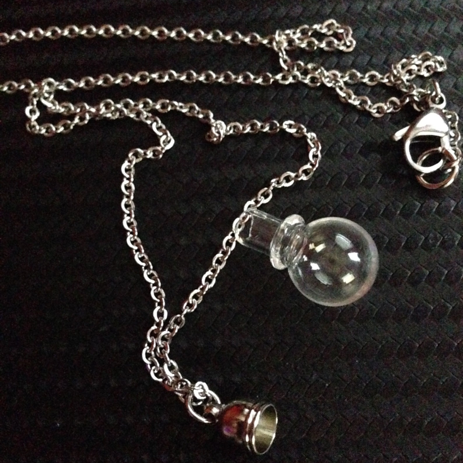 Fillable Mini Glass Bottle Potion Vial Pendant Necklace on 17 Stainless ...