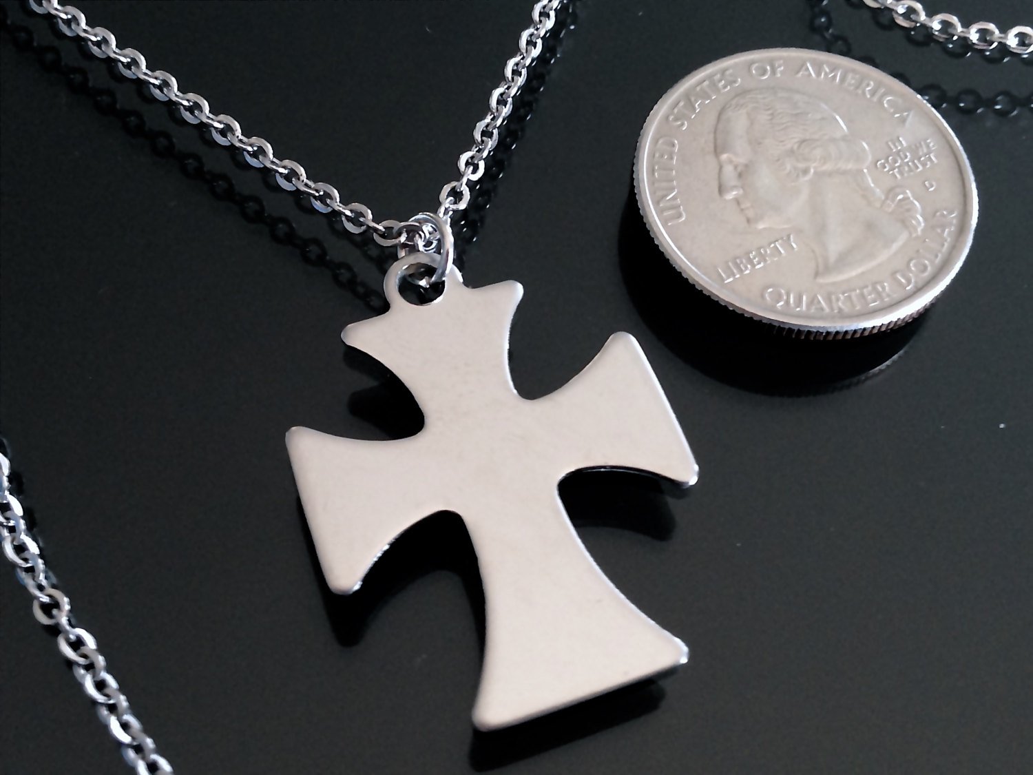 Stainless Steel Cross Necklace Maltese Pattée Style Pendant on Long 34 ...