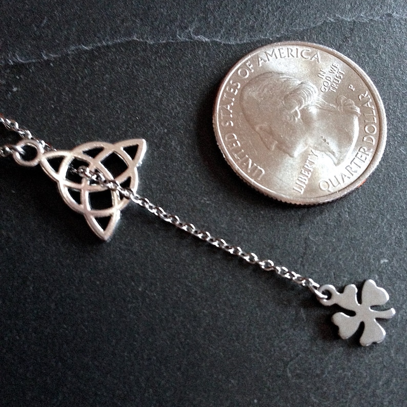 Four Leaf Clover & Irish Celtic Knot Lariat Style Pendant Necklace on ...