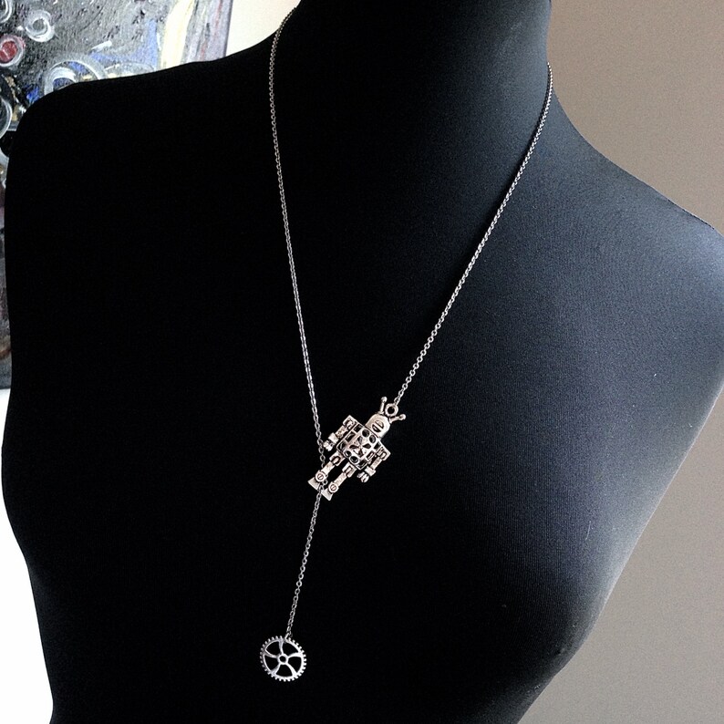 Silver Steampunk Robot Gear Necklace Lariat Y-drop--stainless Steel ...