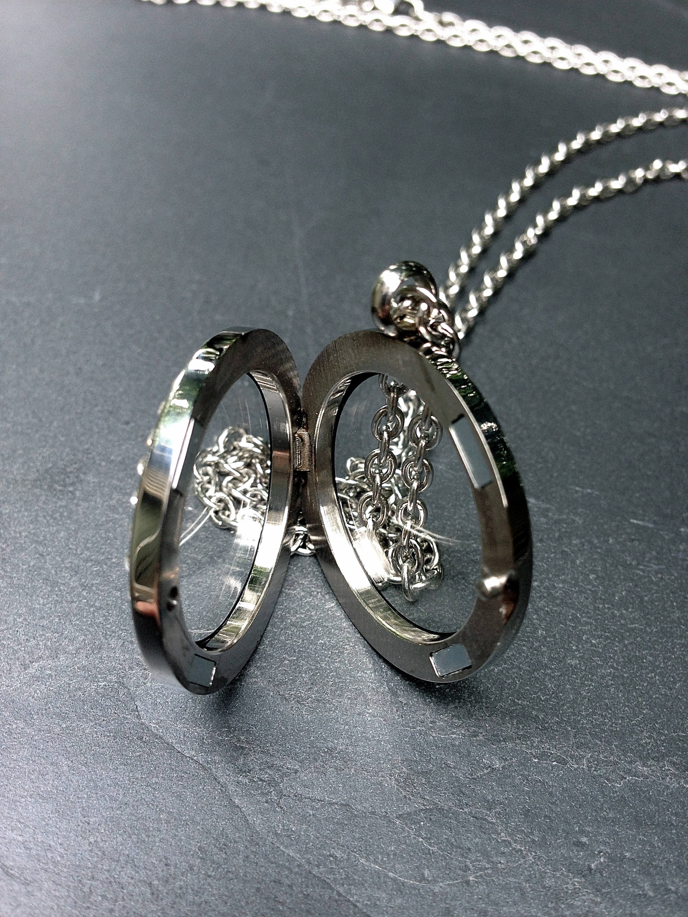 Round Floating Locket Glass Living Memory Stainless Steel Reversible W ...