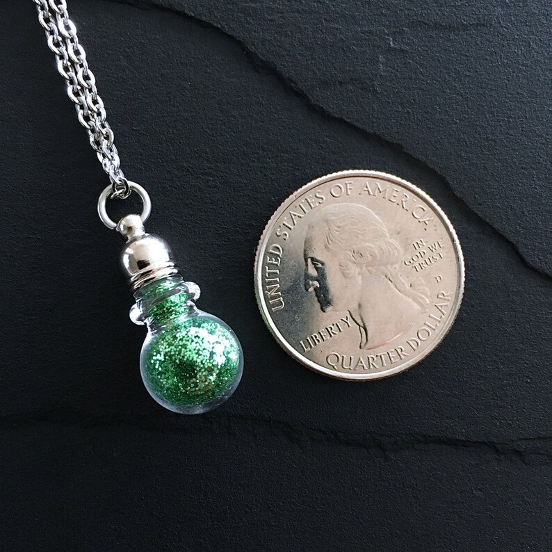Glitter-filled Mini Glass Bottle Potion Vial Necklace on 16" Stainless ...
