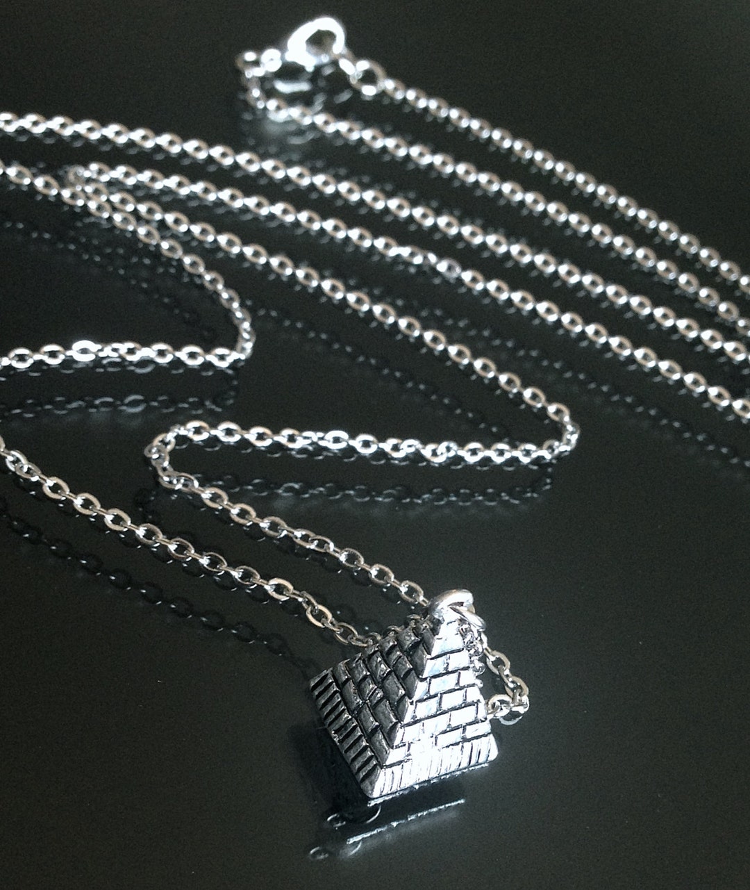 Egyptian Pyramid Necklace Giza Silver 3D Necklace on Long 30" Stainless ...