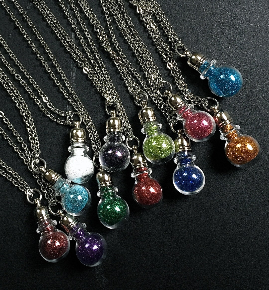 Glitter Filled Mini Glass Bottle Potion Vial Birthstone Necklace on 16 ...