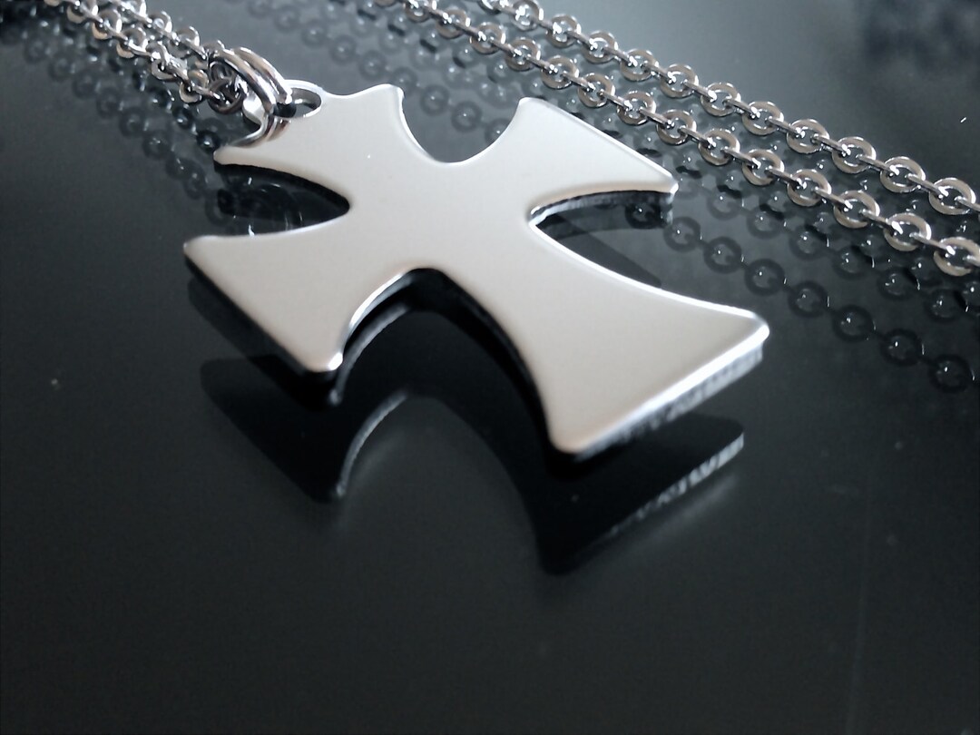 Stainless Steel Cross Necklace Maltese Pattée Style Pendant on Long 34 ...