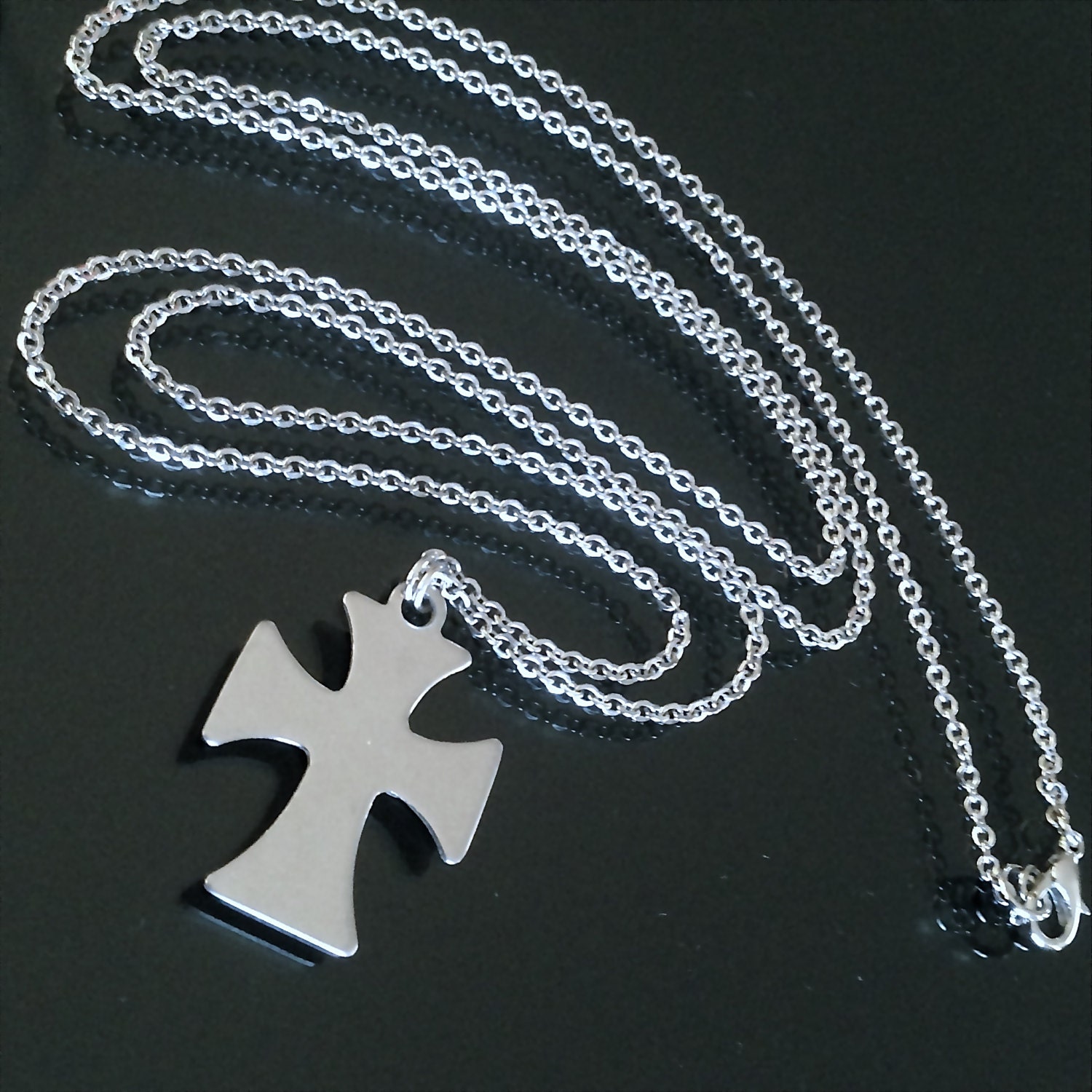 Stainless Steel Cross Necklace Maltese Pattée Style Pendant on Long 34 ...
