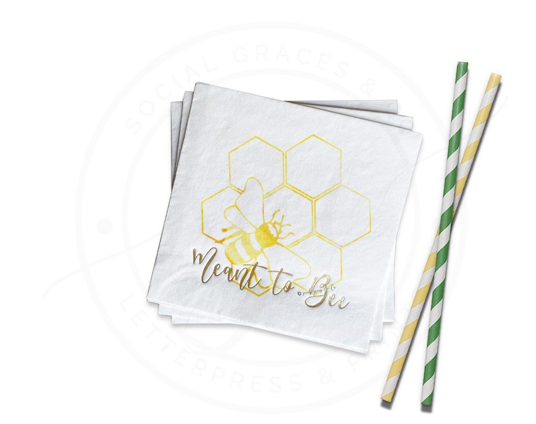 Meant to Be Party Napkins | Bumble Bee Napkin | Watercolor Art | Gold ...
