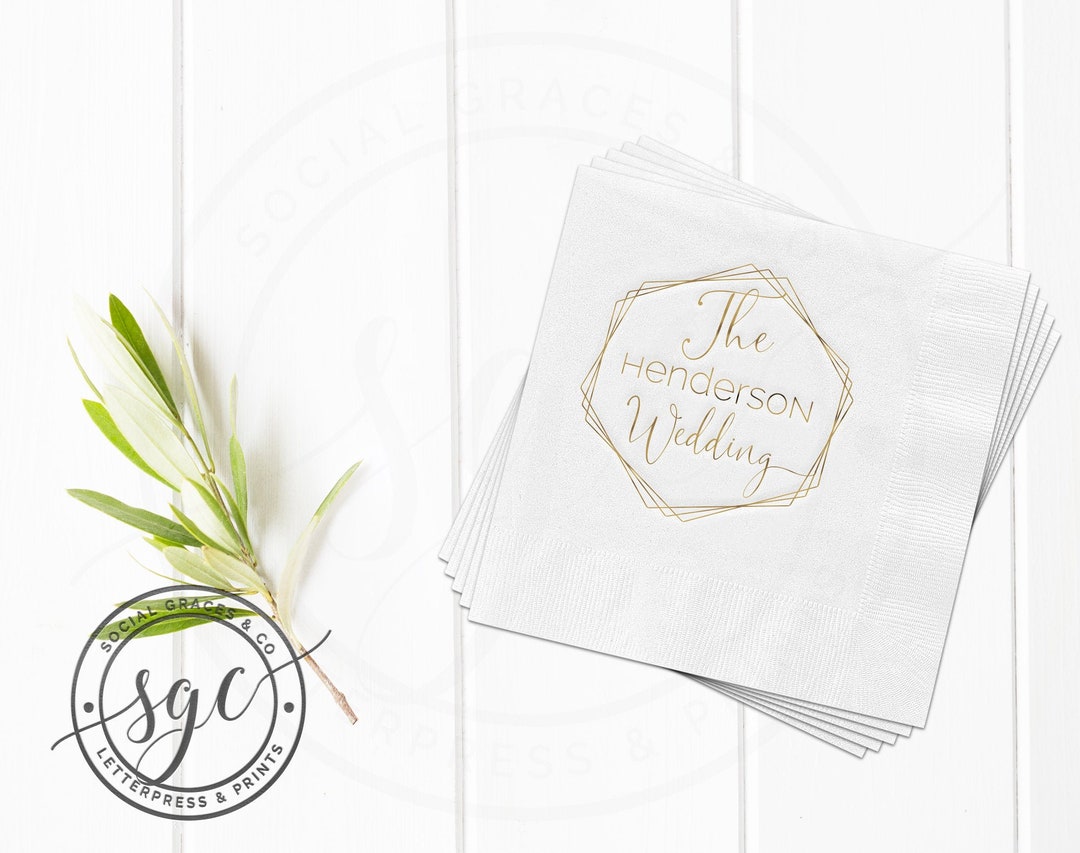 Personalized Wedding Napkins, Modern Logo Foil Imprint, Custom Designed ...