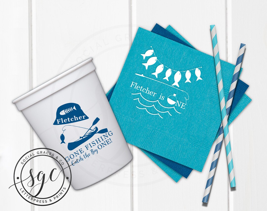 Personalized Cups and Napkins, Nautical Fishing Birthday Party or Baby ...