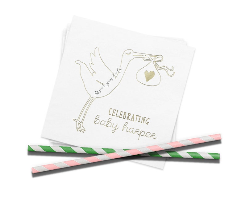 Stork Baby Shower Party Napkin - Foil Stamped Imprint Boxed Set - Etsy