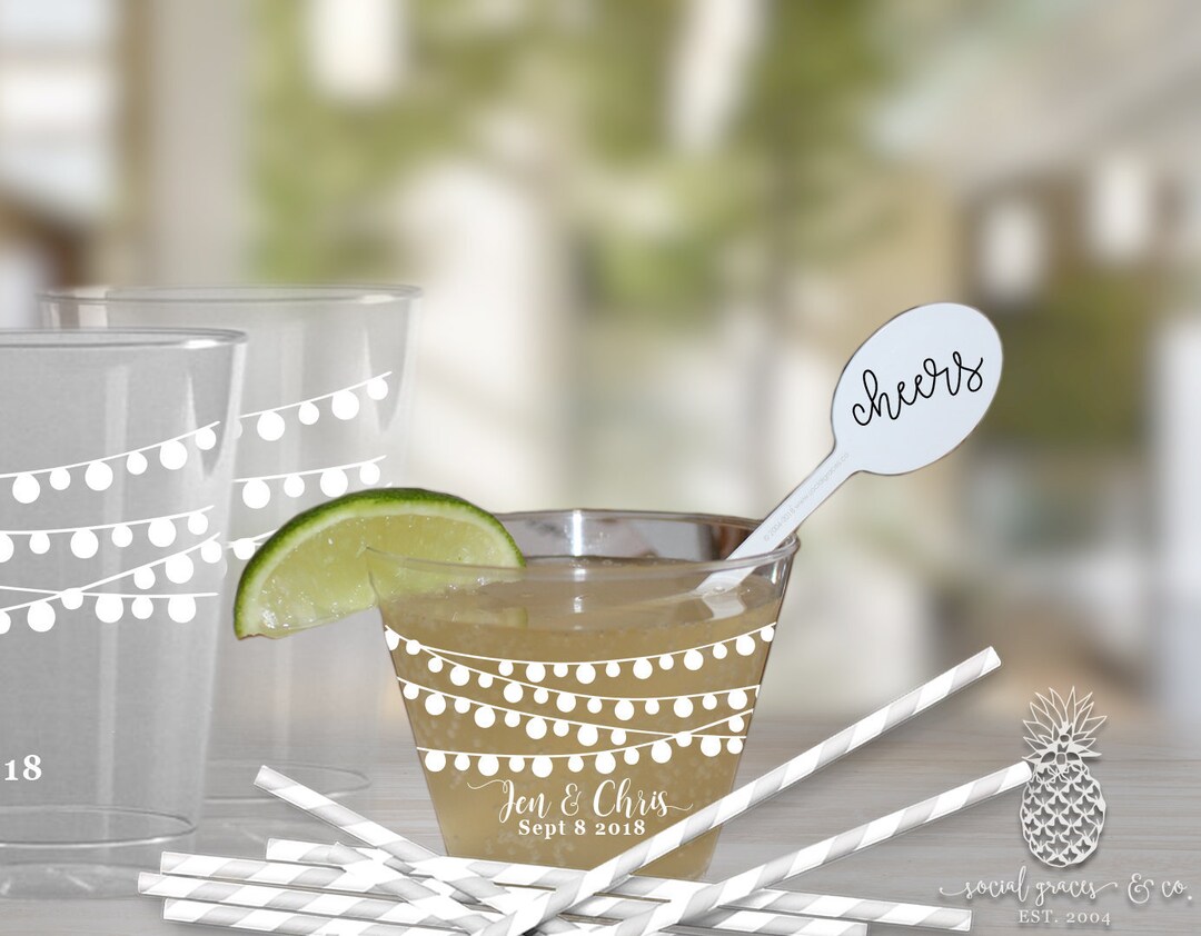 Custom Printed Cups, String of Lights Wedding, Personalized Plastic ...