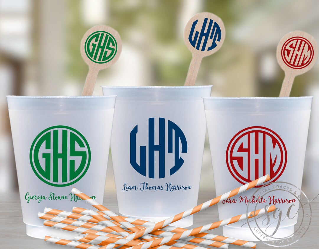 Circle Monogram Cups - Etsy