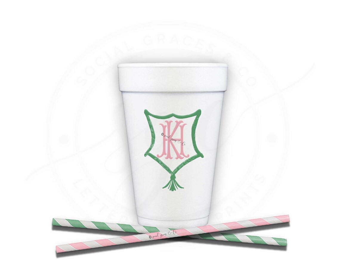 Monogram Crest Styrofoam Cups, 16oz Foam Cup Custom Printed and ...