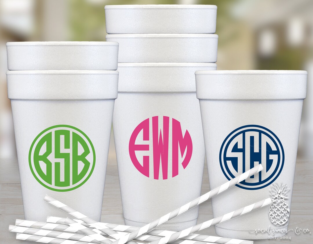 Personalized Monogram Styrofoam Cups: Custom Party Cups - Etsy