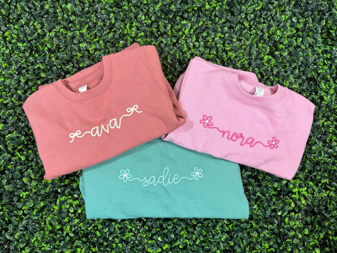 Personalized Girls Embroidered Sweater | Teal, Pink, Mauve Sweatshirt ...