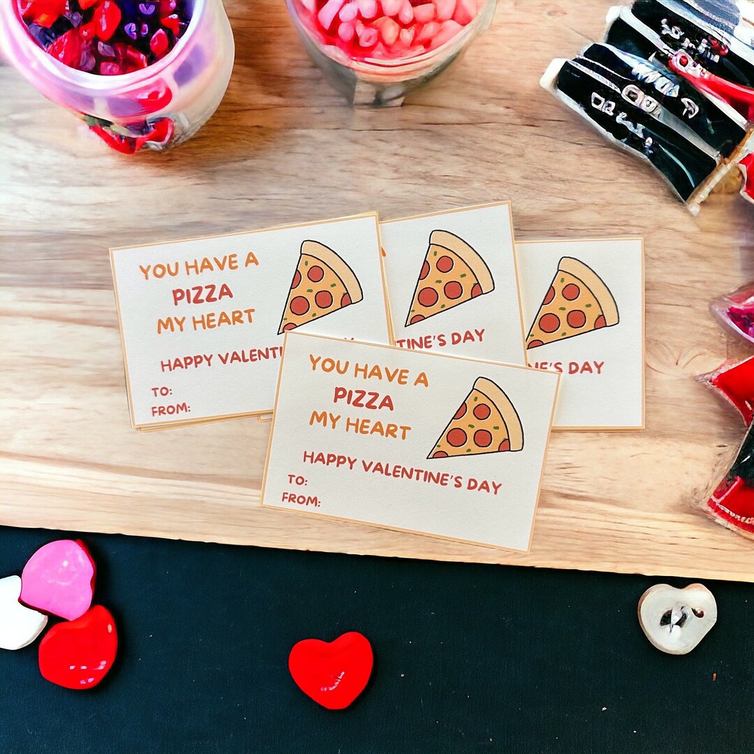 Kids Valentine Card Set, School Valentine Card, Pizza Valentine Card ...
