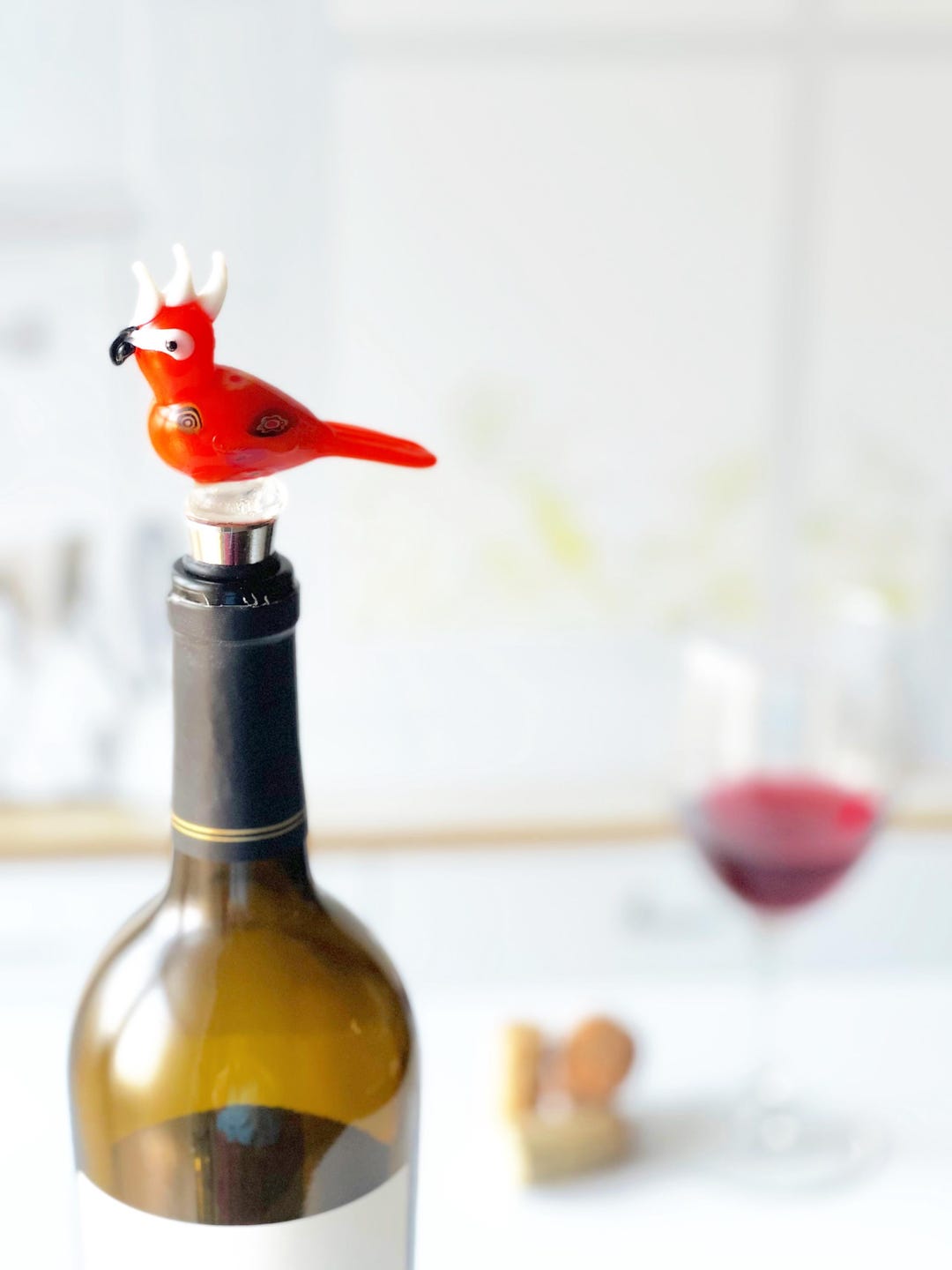 Bird Wine Stopper / Whimsical Bird Art / Gift for Bird Lovers / Bird ...