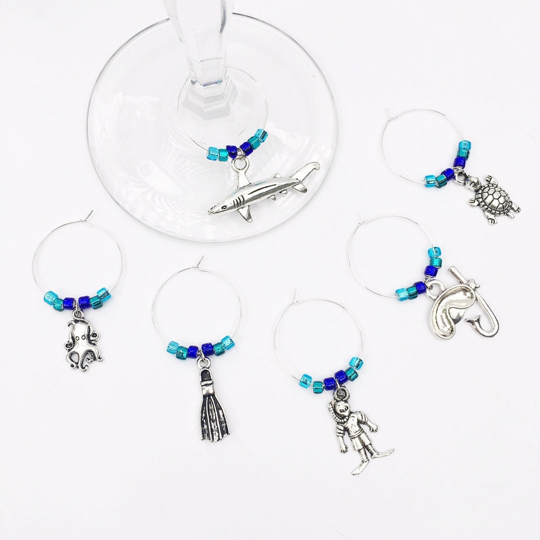 Scuba Diving Wine Charms: Ocean-themed Wine Glass Tags, Set of 6 - Etsy