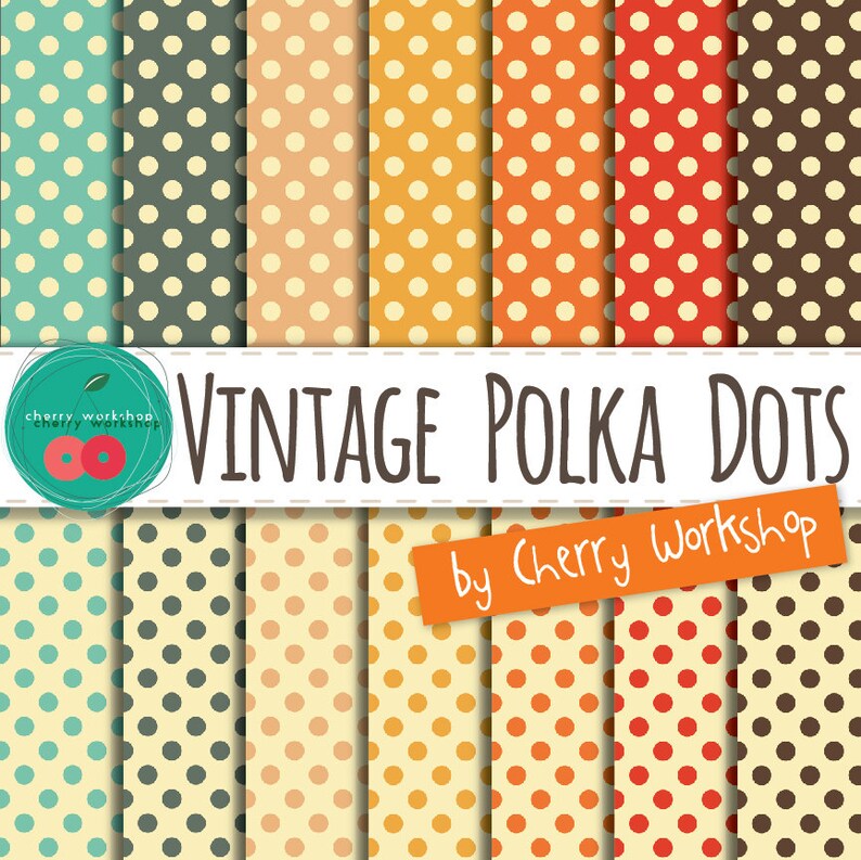 Vintage Polka Dot Digital Paper retro Polkadots Small Polka Dots Retro ...