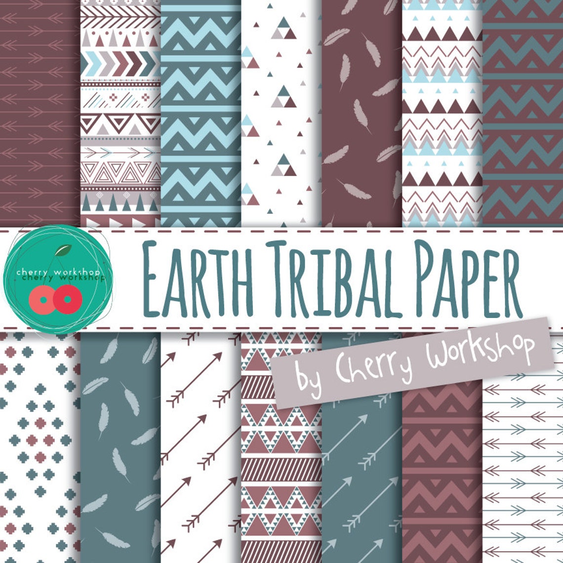 Tribal Digital Paper Pack earth Tribal Digital Paper Blue and Brown ...