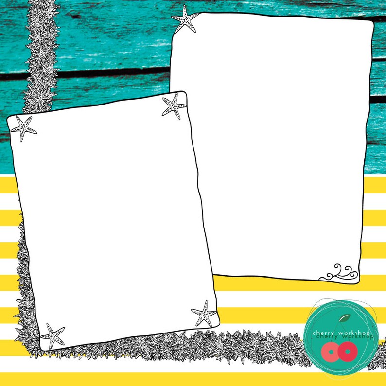 Summer Doodle Borders With Cute Starfish, Sun,ice Cream, Waves and More ...