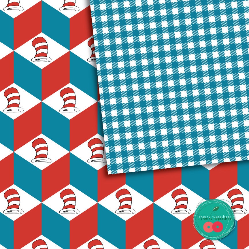 Cat in the Hat Inspired Digital Paper Set Digital Paper, Printable ...