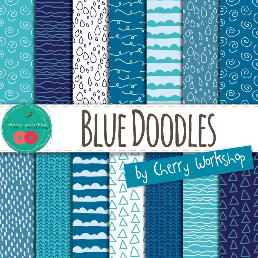 Doodle Digital Paper blue Doodles Rain Digital Paper High Quality ...