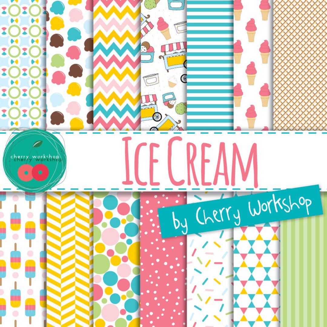Ice Cream Digital Paper Summer Digital Paper for Scrapbook, Surface ...