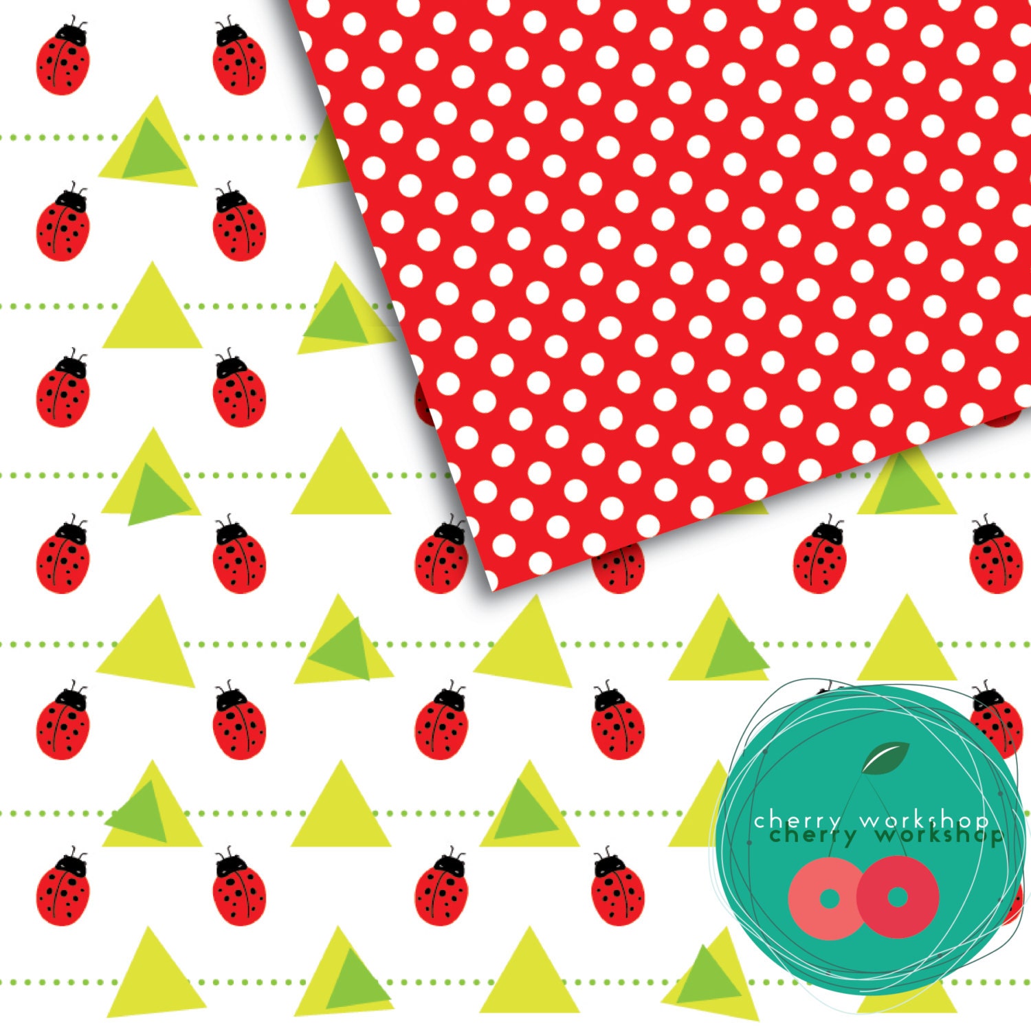 Summer Digital Paper ladybugs Paper Cute Spring or Summer Digital Paper ...
