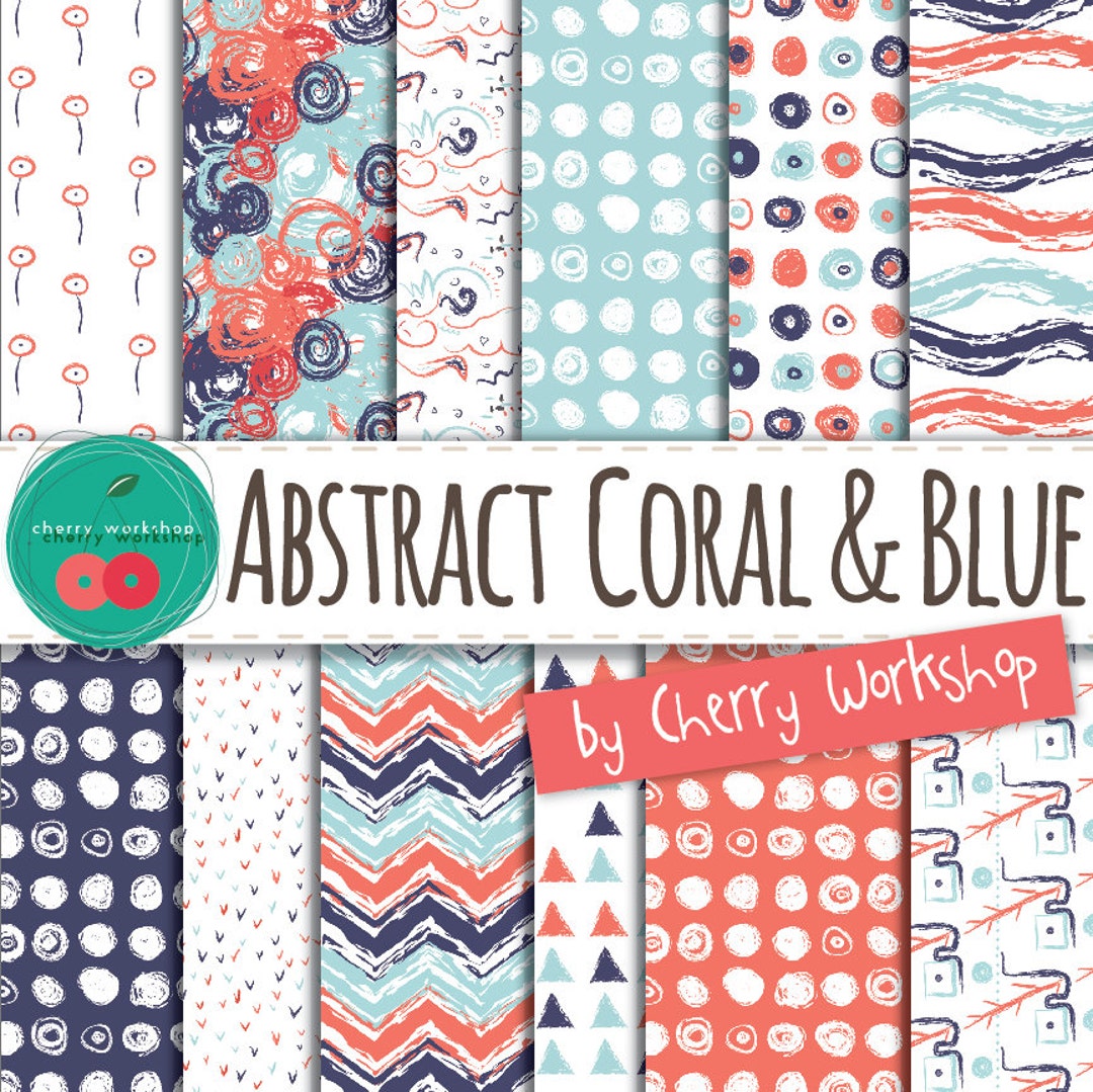 Coral Digital Paper Patters, Supplies, Waves, Geometric, Polka Dots ...