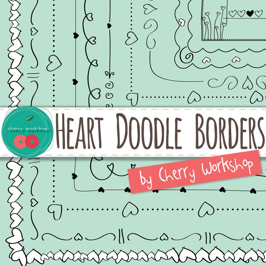 Doodle Borders hearts Doodle Borders Perfect for Scrapbook, Invitations ...