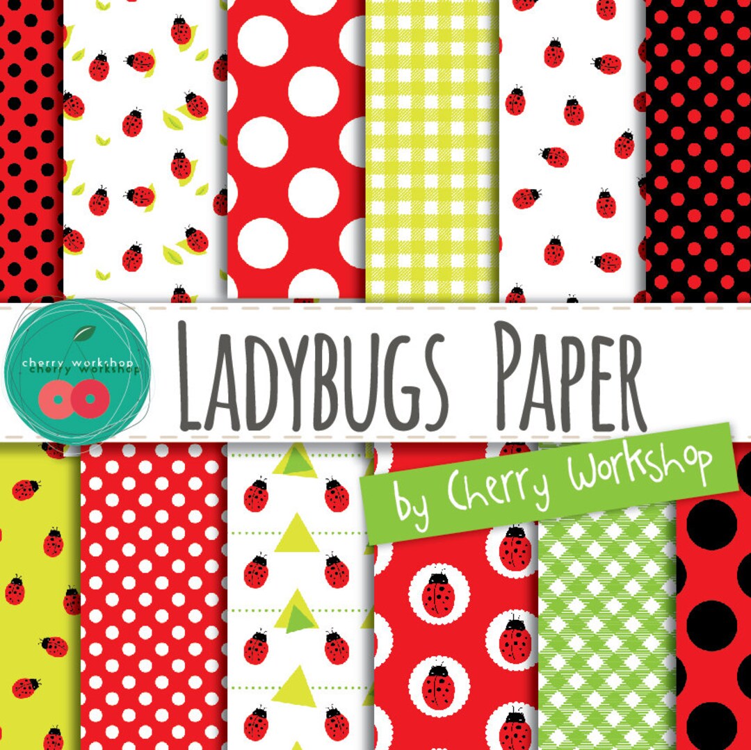Summer Digital Paper ladybugs Paper Cute Spring or Summer Digital Paper ...